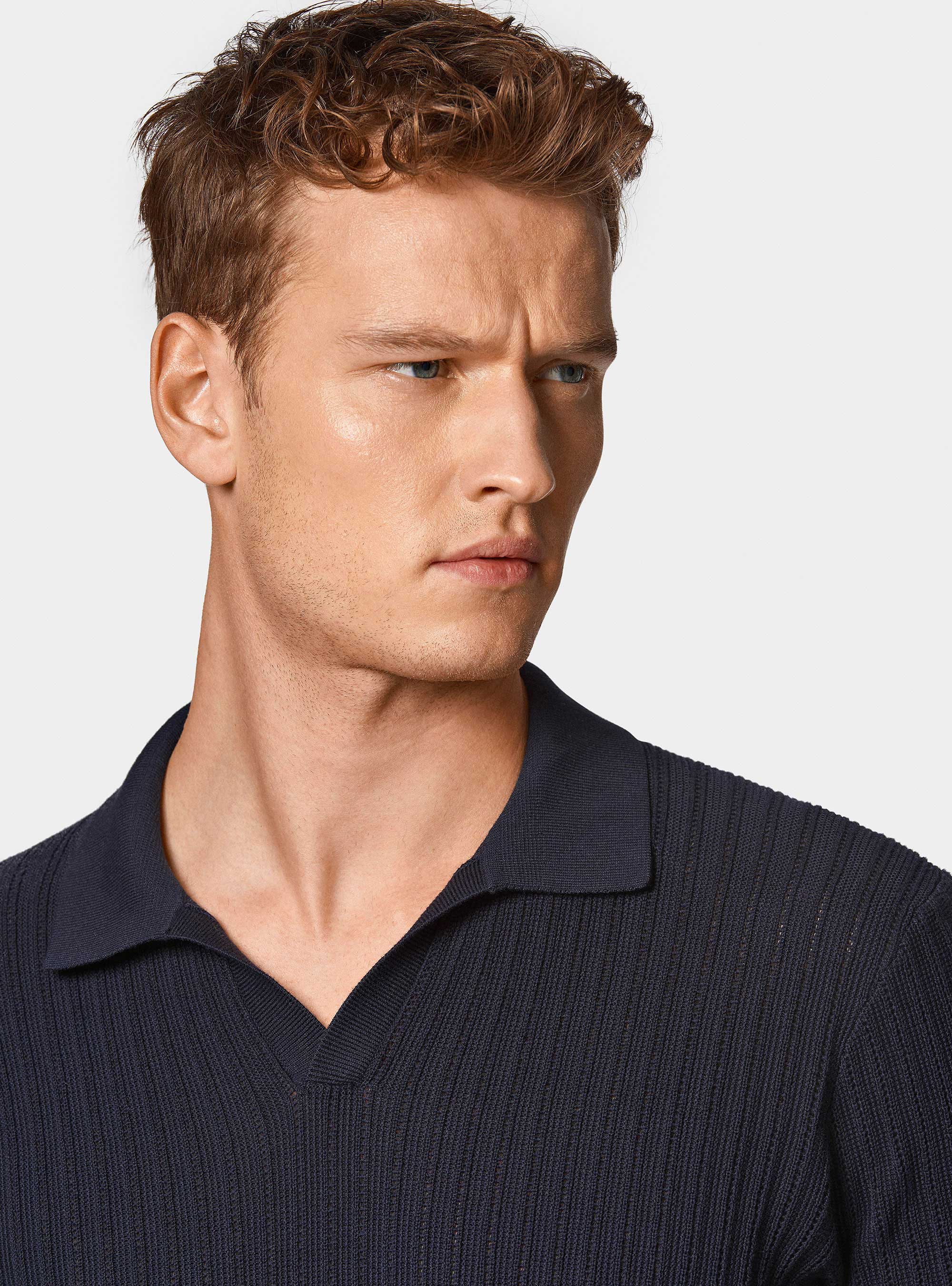 Polo de punto perforado sin botones en algodón extrafino | Gutteridge ...