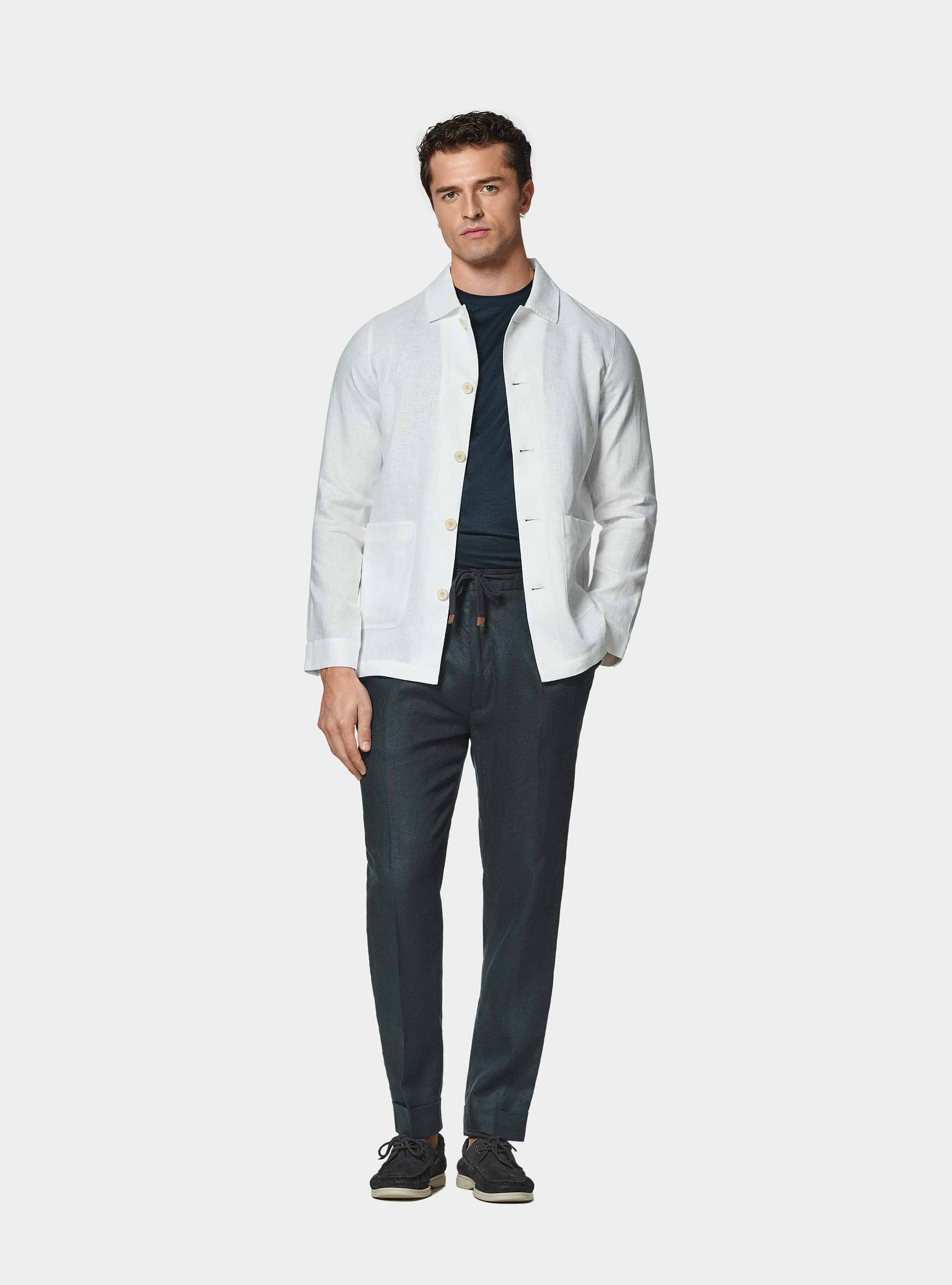 Pure linen shirt blazer, WHITE