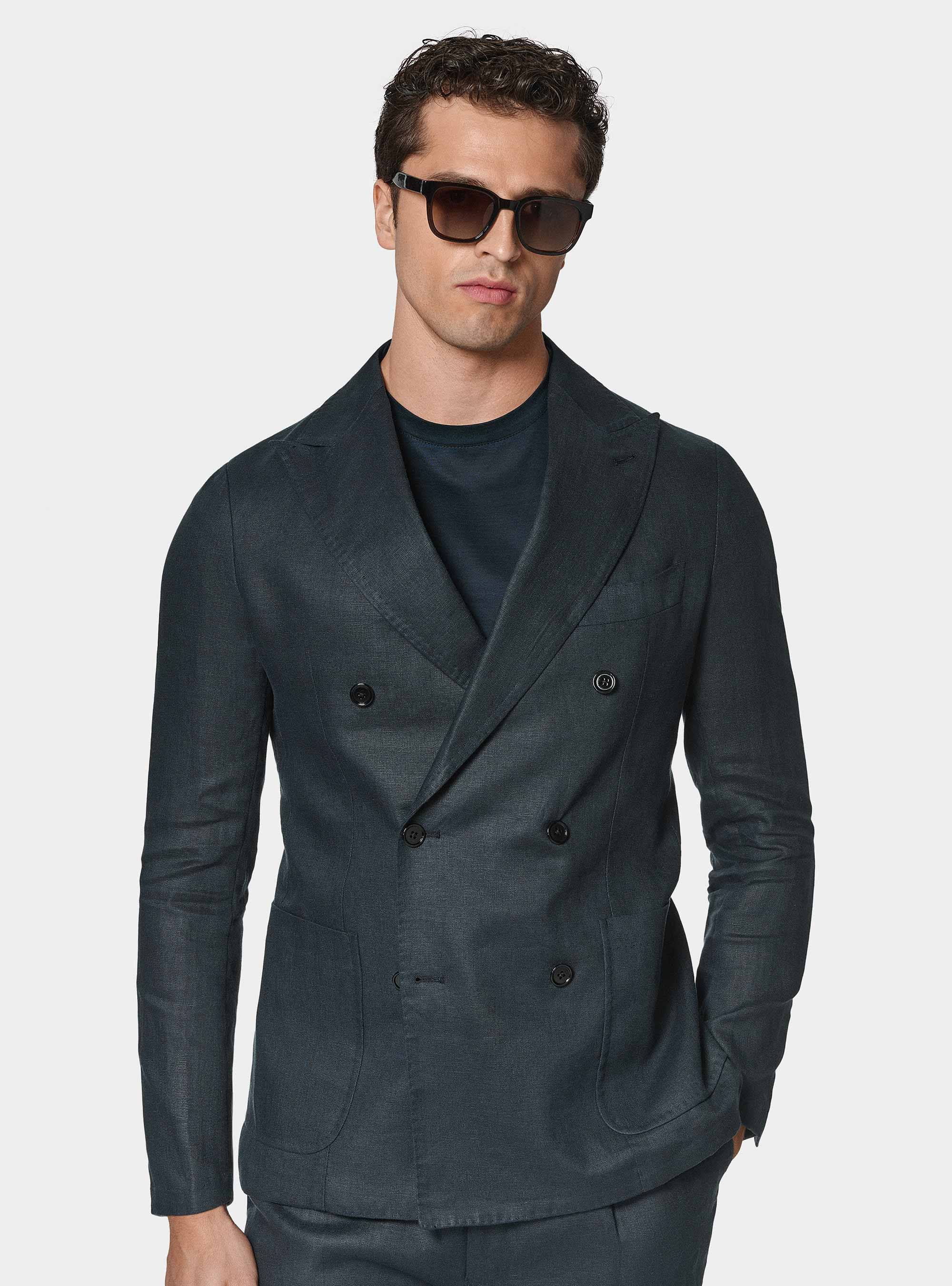 Pure linen double-breasted blazer